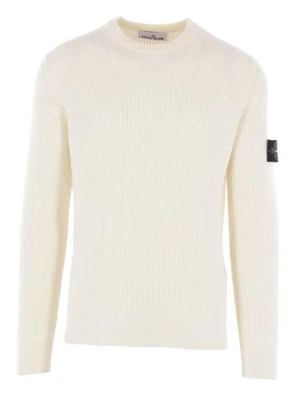Stone Island Ribbed Wool Knit Sweater - White