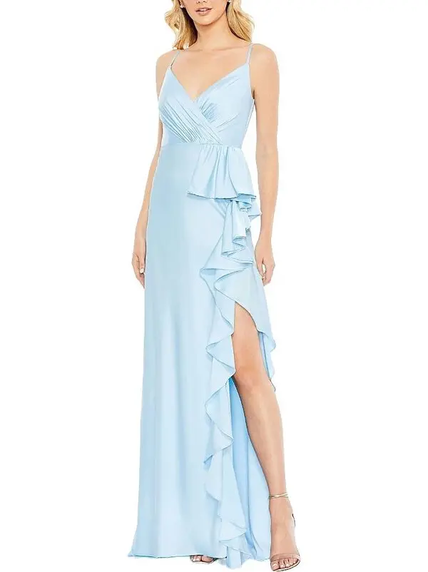 Mac Duggal Ieena Collection V-neck Gown - Powder Blue