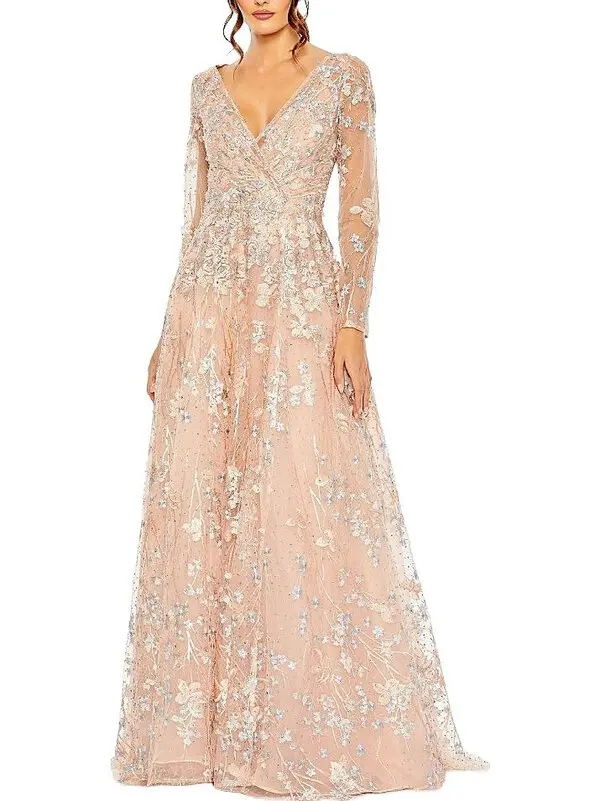 Mac Duggal Embellished A-line Gown - Peach