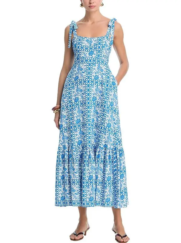 Aqua Tile Print Maxi Dress - Blue/white