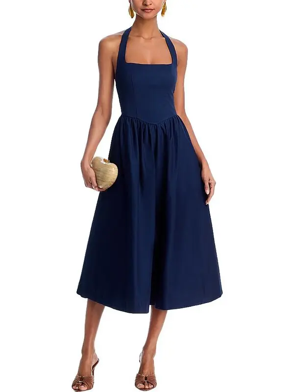 Aqua Halter Midi Dress - Navy