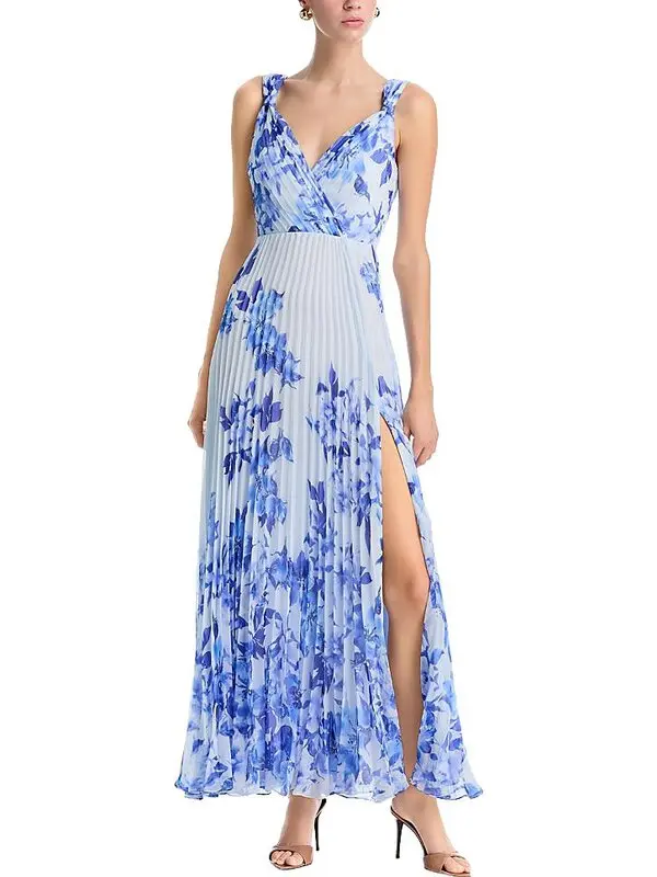 Aqua Floral Pleated Maxi Dress - Blue Multi