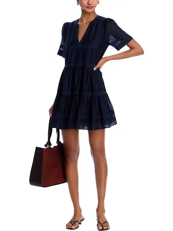 Aqua Lace Voile Short Sleeve Dress - Navy