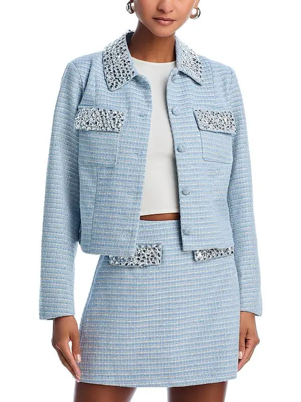 Aqua Tweed Five-button Jacket - Blue