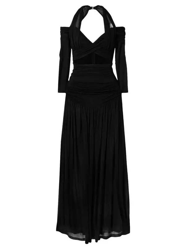 Zimmermann Illuminate Cold-shoulder Cutout Pleated Chiffon Halterneck Maxi Dress - Black