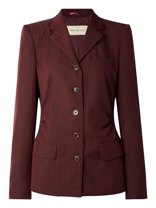 Dries Van Noten Pinstriped Wool-blend Blazer - Burgundy