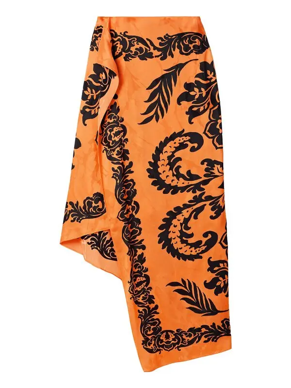 Etro Asymmetric Printed Midi Skirt - Orange