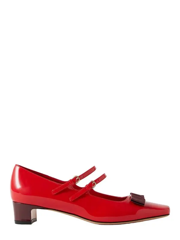 FERRAGAMO Vara Bow-embellished Patent-leather Mary Jane Pumps - Red