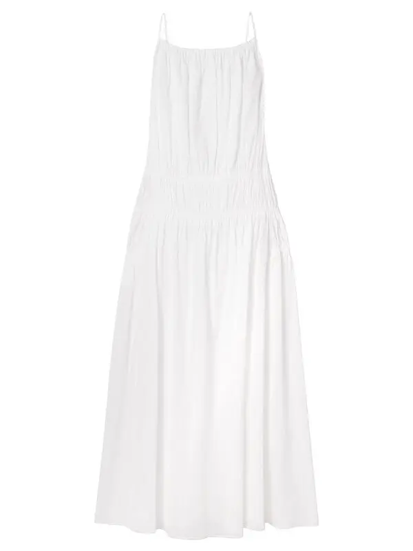 Another Tomorrow Gathered Tiered Organic Cotton-poplin Maxi Dress - White