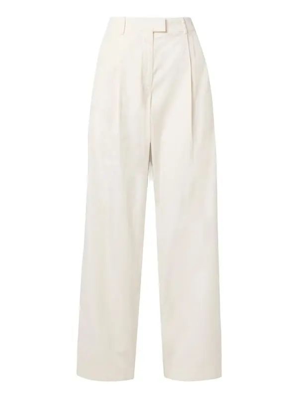 Another Tomorrow Pleated Wide-leg Organic Cotton-blend Pants - Neutrals