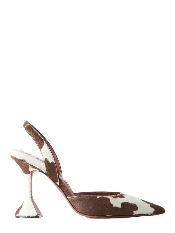 Amina Muaddi Holli Cow-print Slingback Pumps - Brown