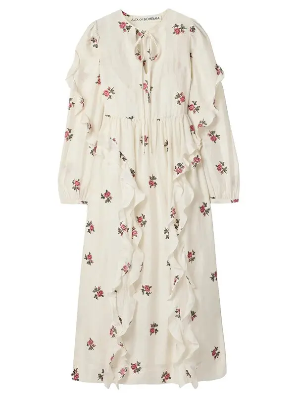 Alix Of Bohemia Lina Floral-print Midi Dress - Ivory