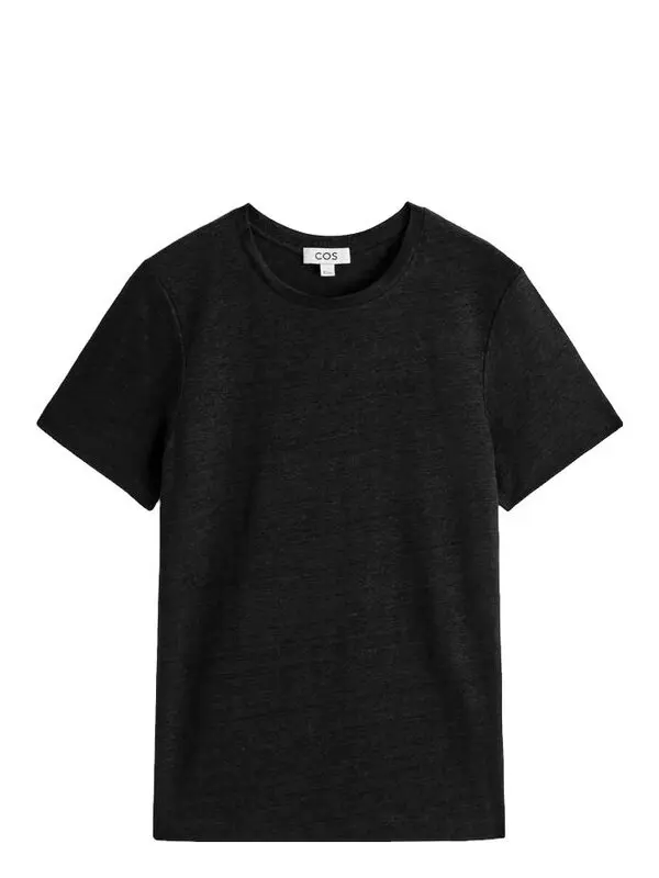 Cos Crew-neck Linen T-shirt - Black