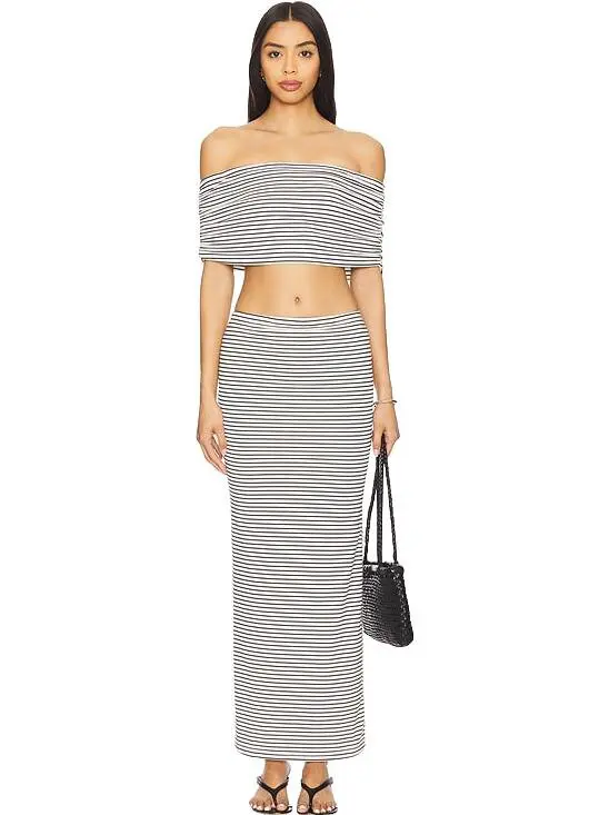 ALL THE WAYS Breigh Maxi Skirt Set - Black & White Stripe