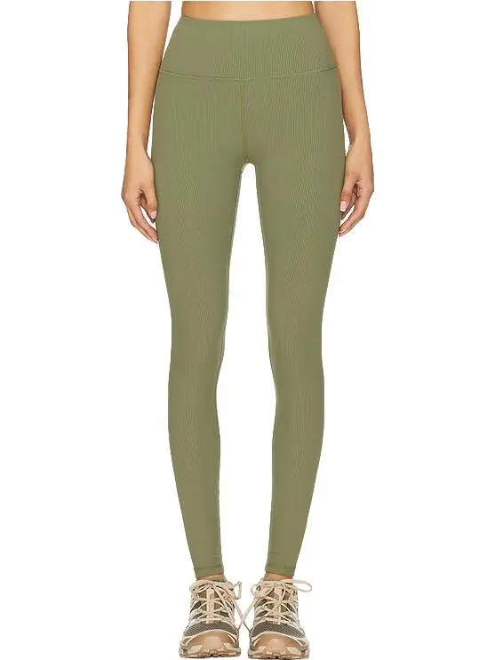 WELLBEING + BEINGWELL Isla Micro Rib Legging In Olive - Clover Green