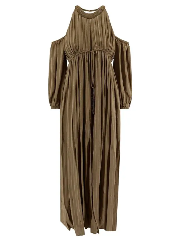 Pinko Georgette Maxi Dress With Striped Motif - Green