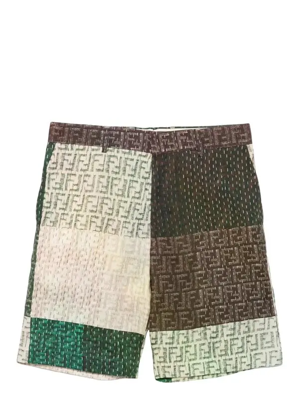 Fendi Ff Linen Shorts - Green