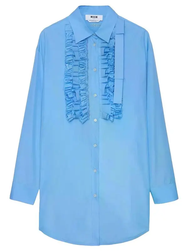 MSGM Ruffled Poplin Mini Dress - Blue
