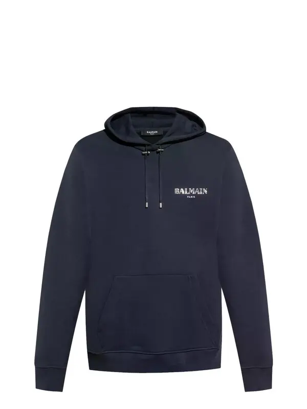 Balmain Logo-graphic Drawstring Hoodie - Blue