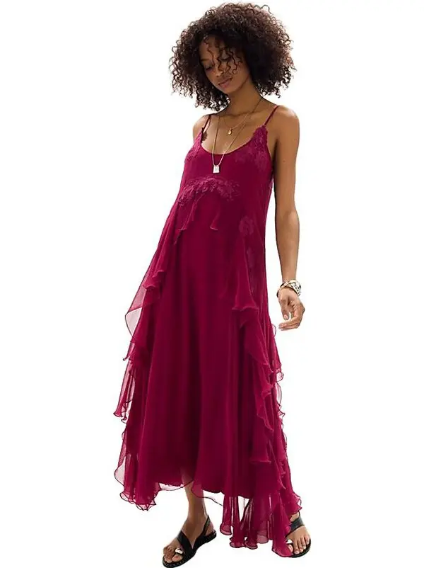 NIGEL PRESTON Chiffon Maxi Dress With Ruffled Detailing - Damson