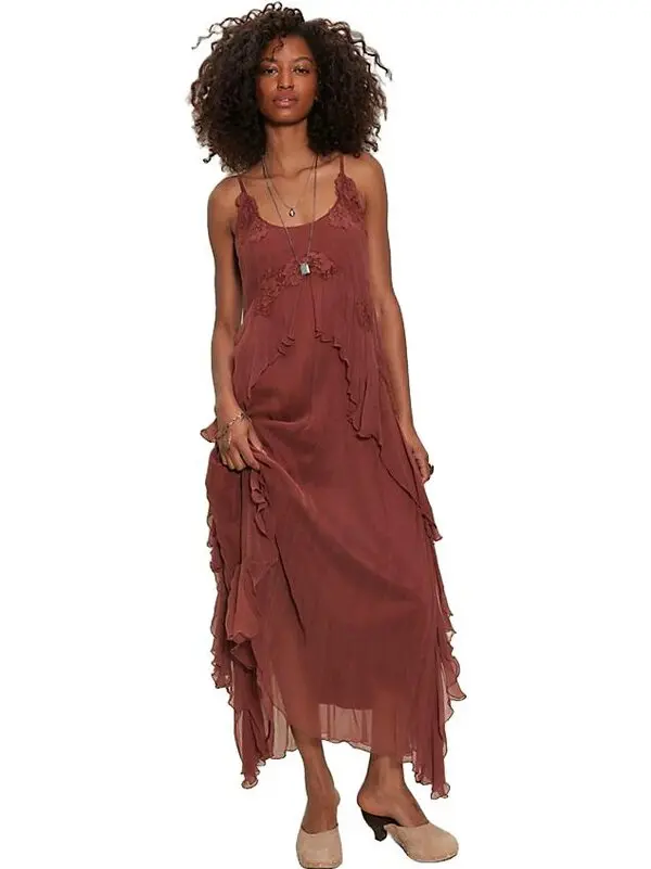 NIGEL PRESTON Floating Angel Chiffon Maxi Dress - Hot Chocolate