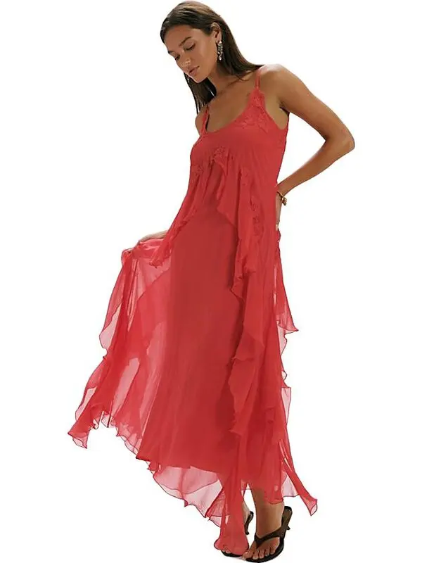 NIGEL PRESTON Chiffon Maxi Dress - Poppy Red