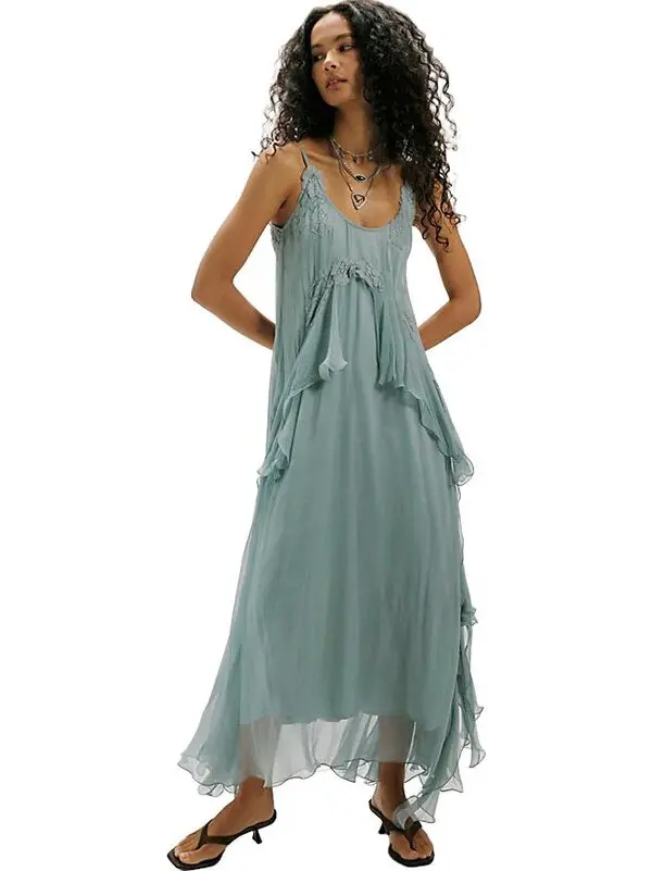 NIGEL PRESTON Floating Angel Chiffon Maxi Dress - Stormy Sea