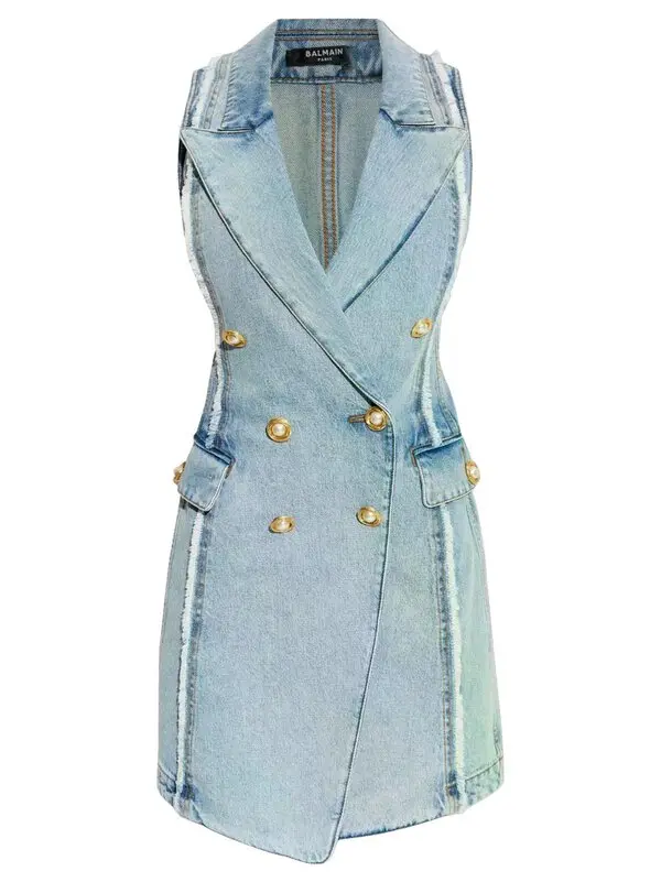 Balmain Tailored Denim Vest Dress - Blue