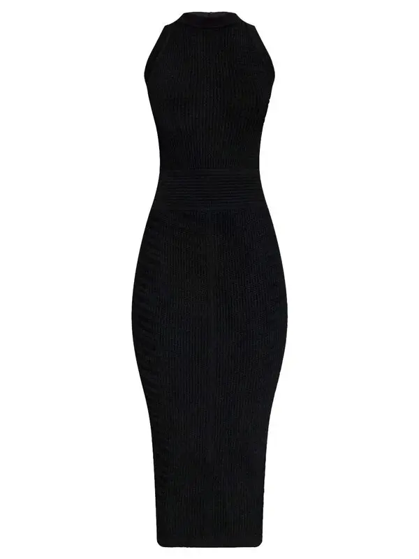 Balmain Ribbed Bodycon Midi Dress - Black