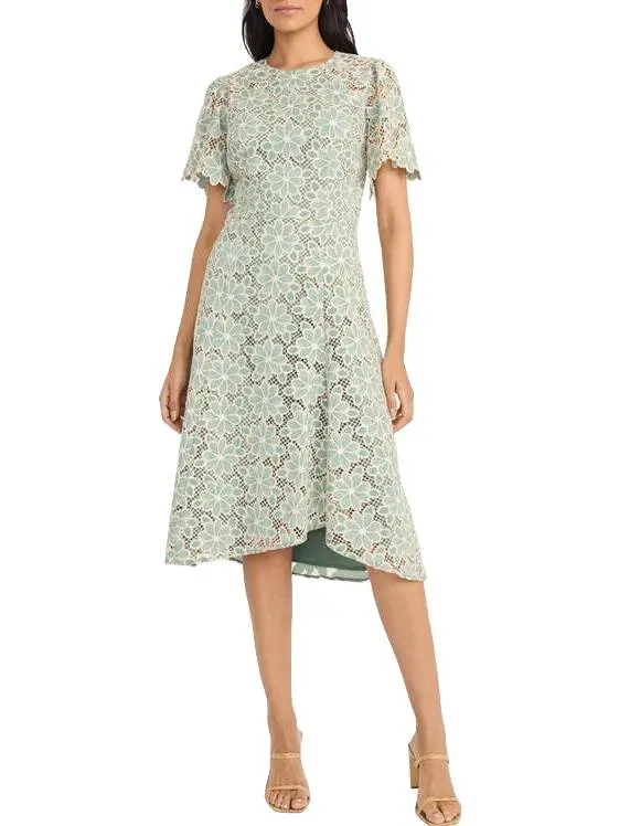 Maggy London Floral Lace High-low Midi Dress - Green/ Cream