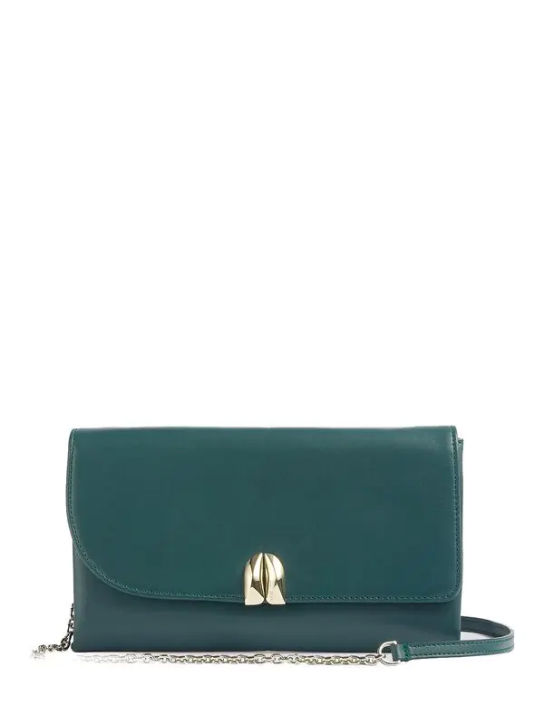 LK BENNETT Aria Curve Flap Clutch - Smoke Green