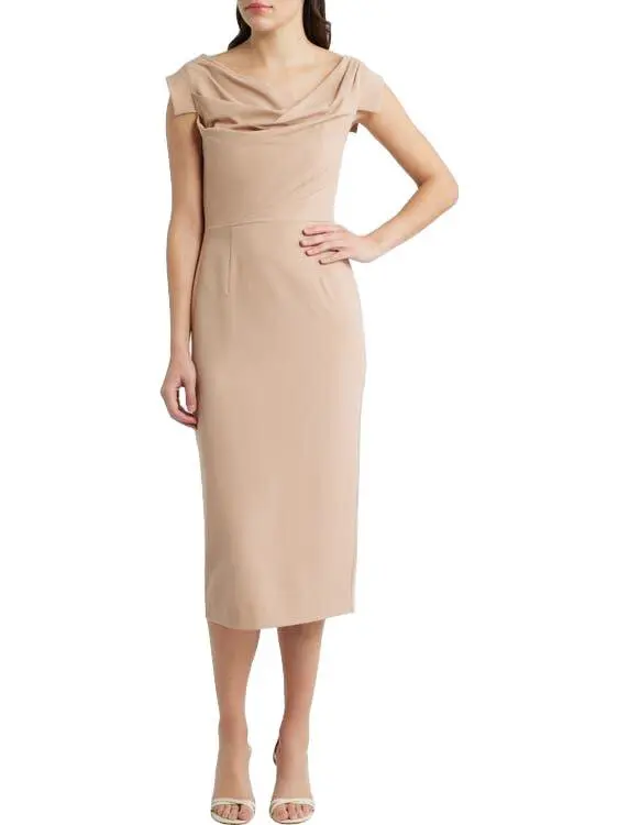 Black Halo Jacqueline Midi Gabardine Sheath Dress - Desert Sand