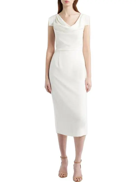 Black Halo Jacqueline Midi Gabardine Sheath Dress - Porcelain