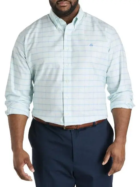 B+T ESSENTIALS FIT BY DXL Big & Tall Non-iron Oxford Check Sport Shirt - Bleached Aqua