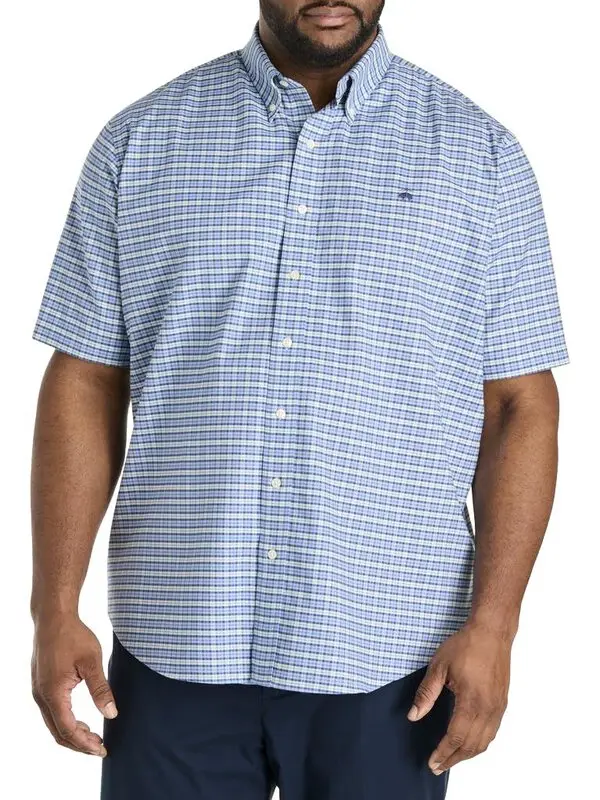 B+T ESSENTIALS FIT BY DXL Big & Tall Non-iron Multi Plaid Sport Shirt - Serenity Tartan