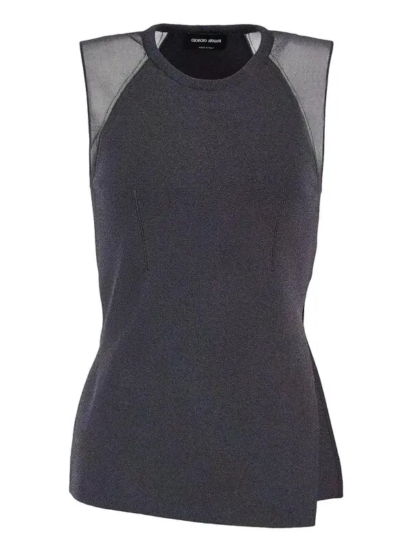 Giorgio Armani Semi-sheer Sleeveless Knitted Top - Black