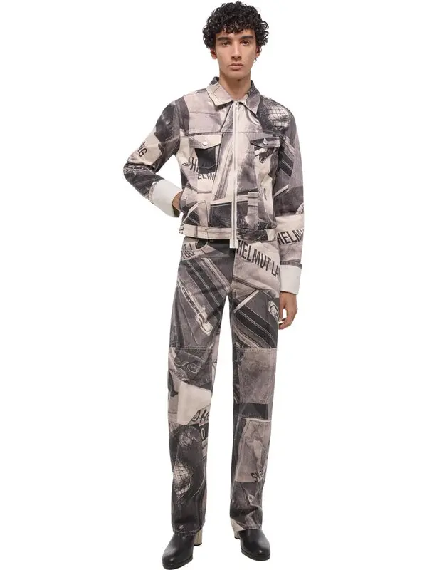 Helmut Lang Cuffed Printed Denim Trucker Jacket - Black Multi