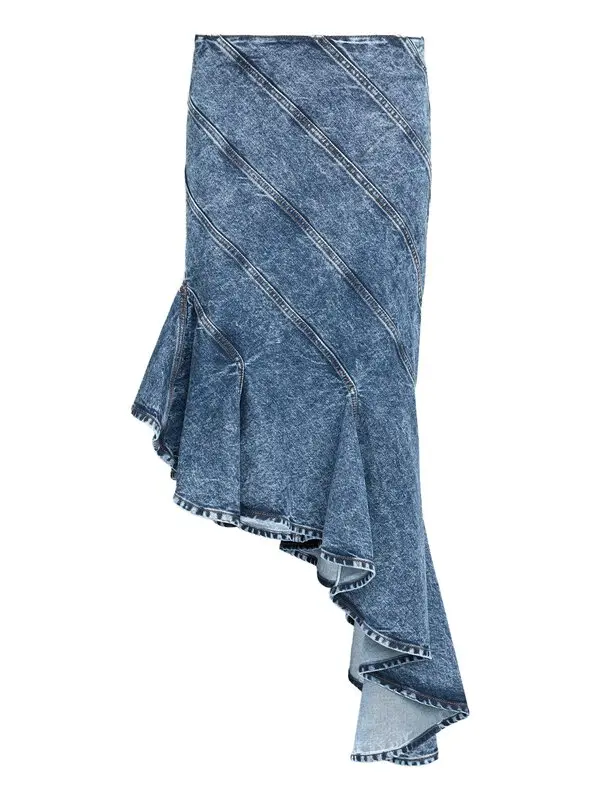 Alaïa Spiral Denim Midi Skirt - Blue