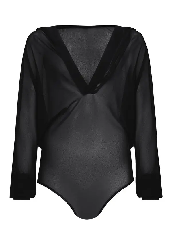 Alaïa Hooded Knit Bodysuit - Black