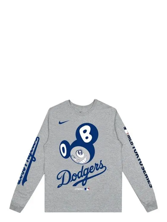 Nike X Takashi Murakami X Mlb World Tour Tokyo Series 2025 Dodgers Long Sleeve Tee Shirt - Grey