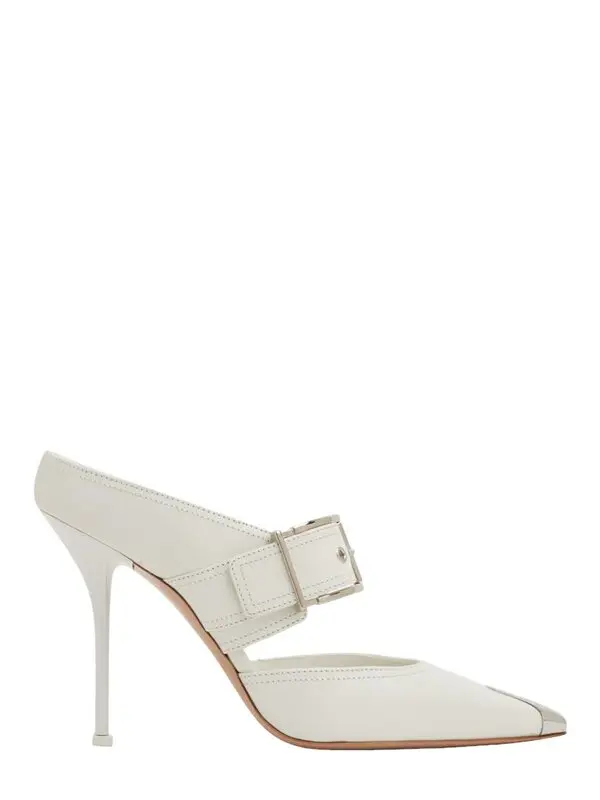 Alexander McQueen Punk Buckle Mules - New Ivory/silver
