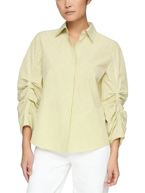 Lafayette 148 New York Ruched Sleeve Shirt - Chartreuse