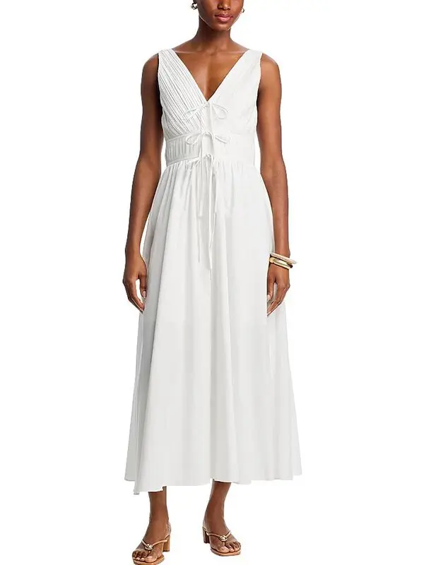 Moon River V-neck Tie-detailed Midi Dress - White