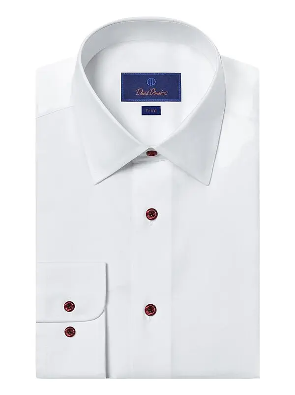 David Donahue Trim Fit Super Fine Twill Dress Shirt - White/burgundy