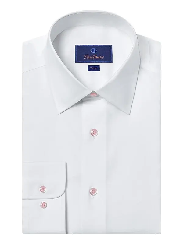 David Donahue Trim Fit Super Fine Twill Dress Shirt - White/pink