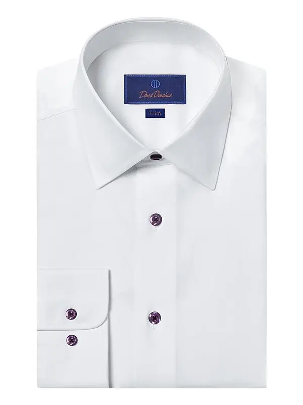 David Donahue Trim Fit Super Fine Twill Dress Shirt - White/purple