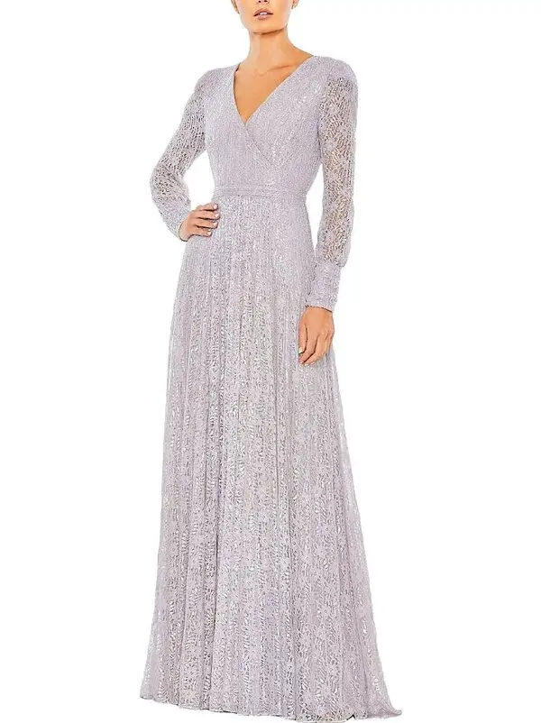 Mac Duggal Beaded Lace Long Sleeve Gown - Lavender
