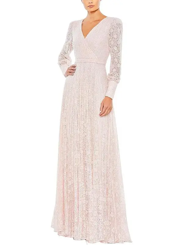 Mac Duggal Beaded Lace Long Sleeve Gown - Light Rose