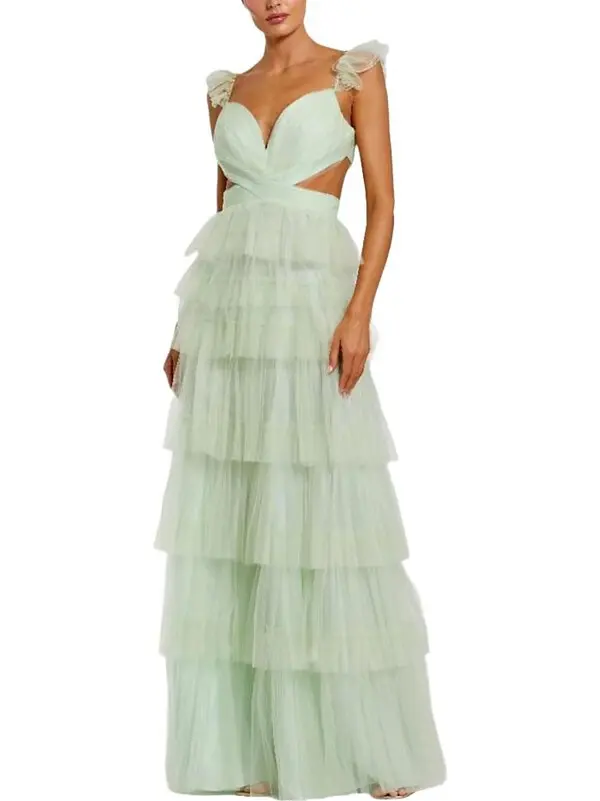 Mac Duggal Ruffle Tiered Tulle Gown - Mint