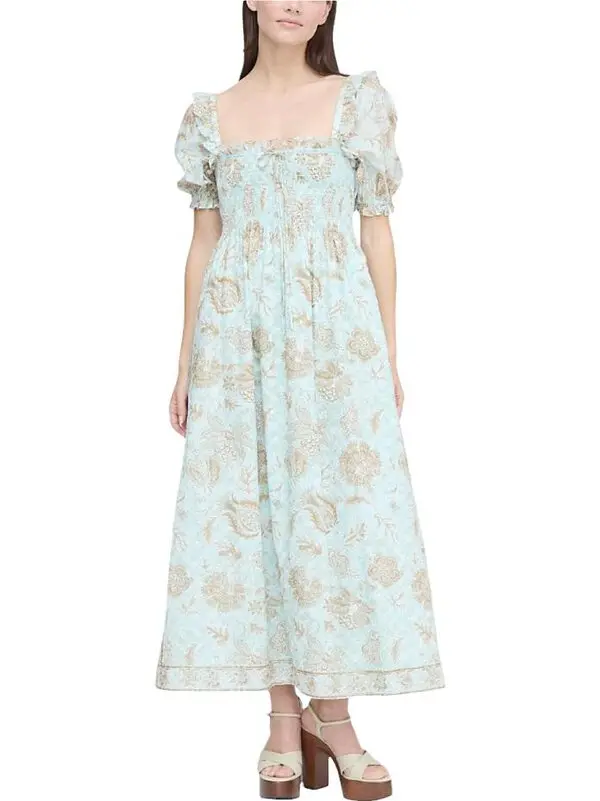Hill House Home The Scarlett Nap Dress - Aqua Calico Trellis